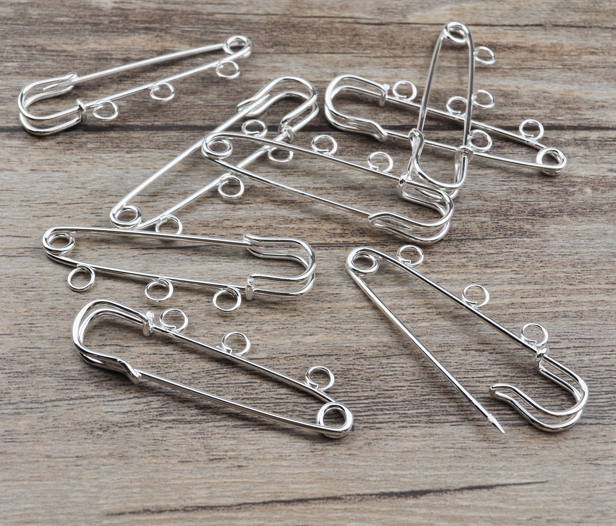 10pcs 50mm Metal 3 Loop/5 Loop Kilt Pin Safety Pins Brooch Blank Base ...