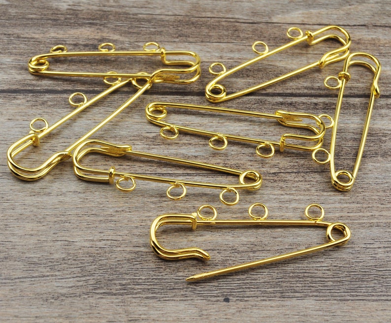 10pcs 50mm Metal 3 Loop/5 Loop Kilt Pin Safety Pins Brooch Blank Base ...