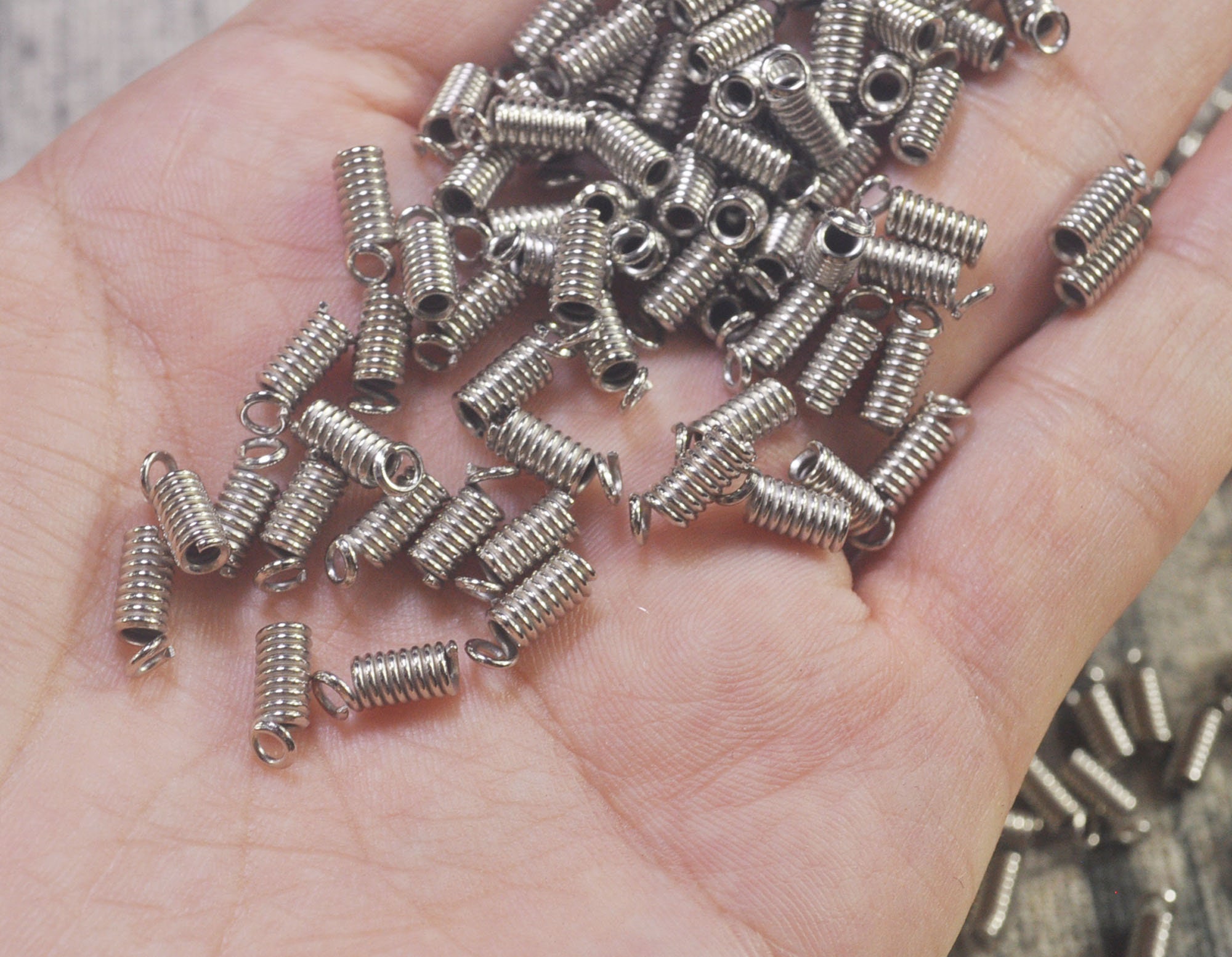 100 Pcs Rhodium Spring Coil Cord End for 1mm to 1.5mm Cords,end Caps ...