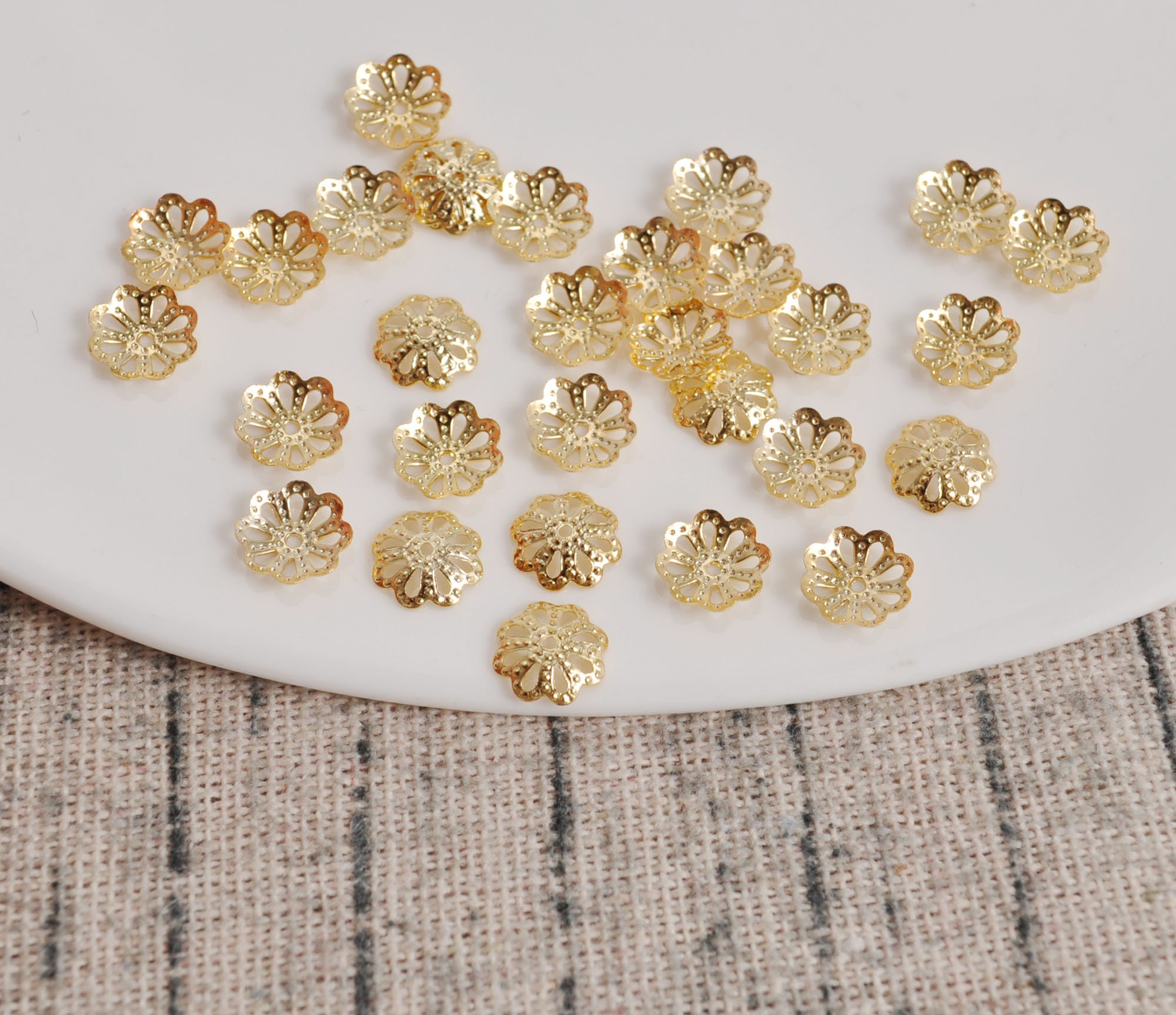 20/50/100pcs 18K Gold Filigree Beadcaps,6mm/8mm Gold /rose Gold Flower ...