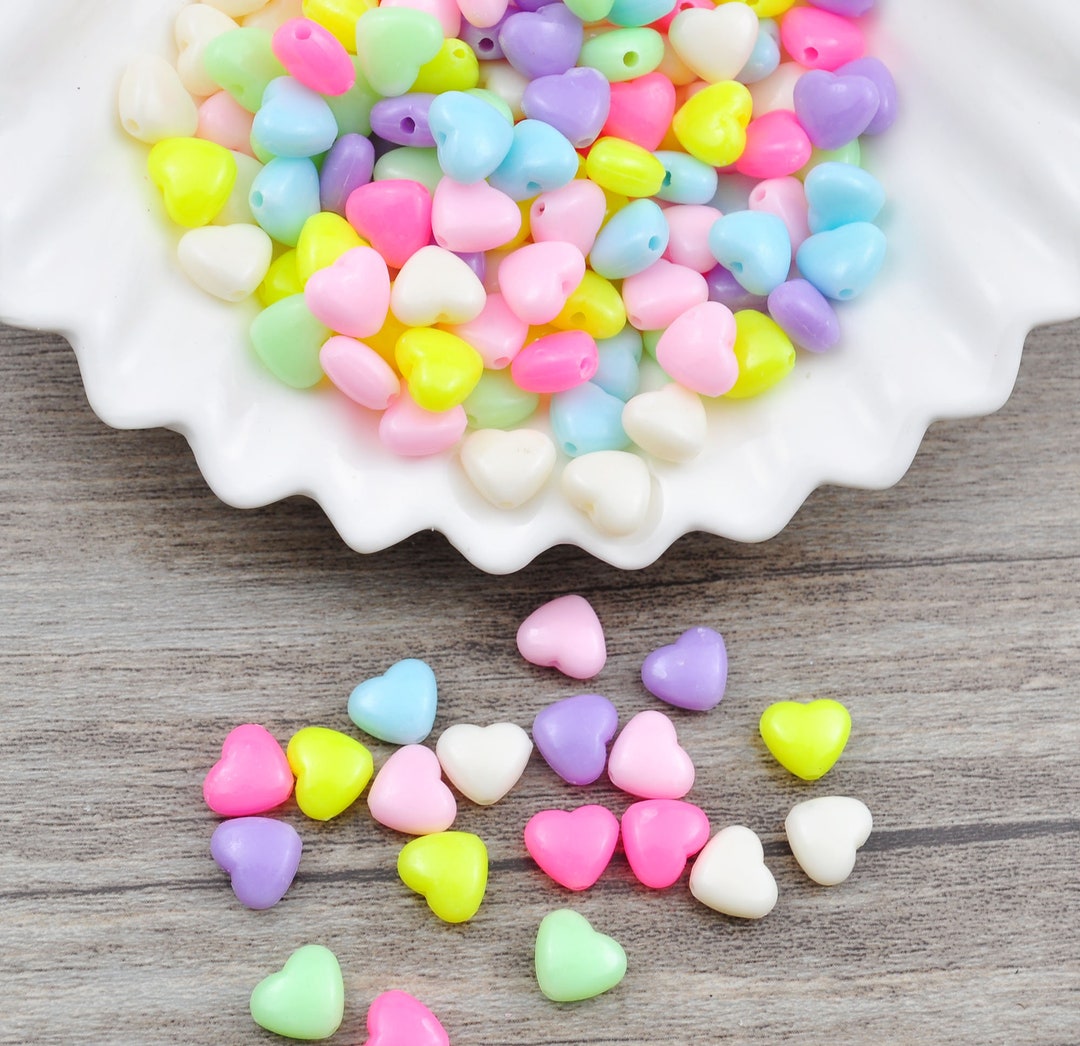 300pcs/ Pack Acrylic Heart Beads，9mm Assorted Heart ，small Heart Shape ...