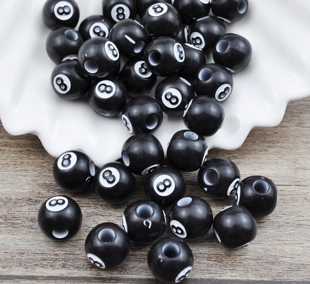 50pcs Black White Number 8 Beads,8 Ball Black Acrylic Beads, 8 Ball ...