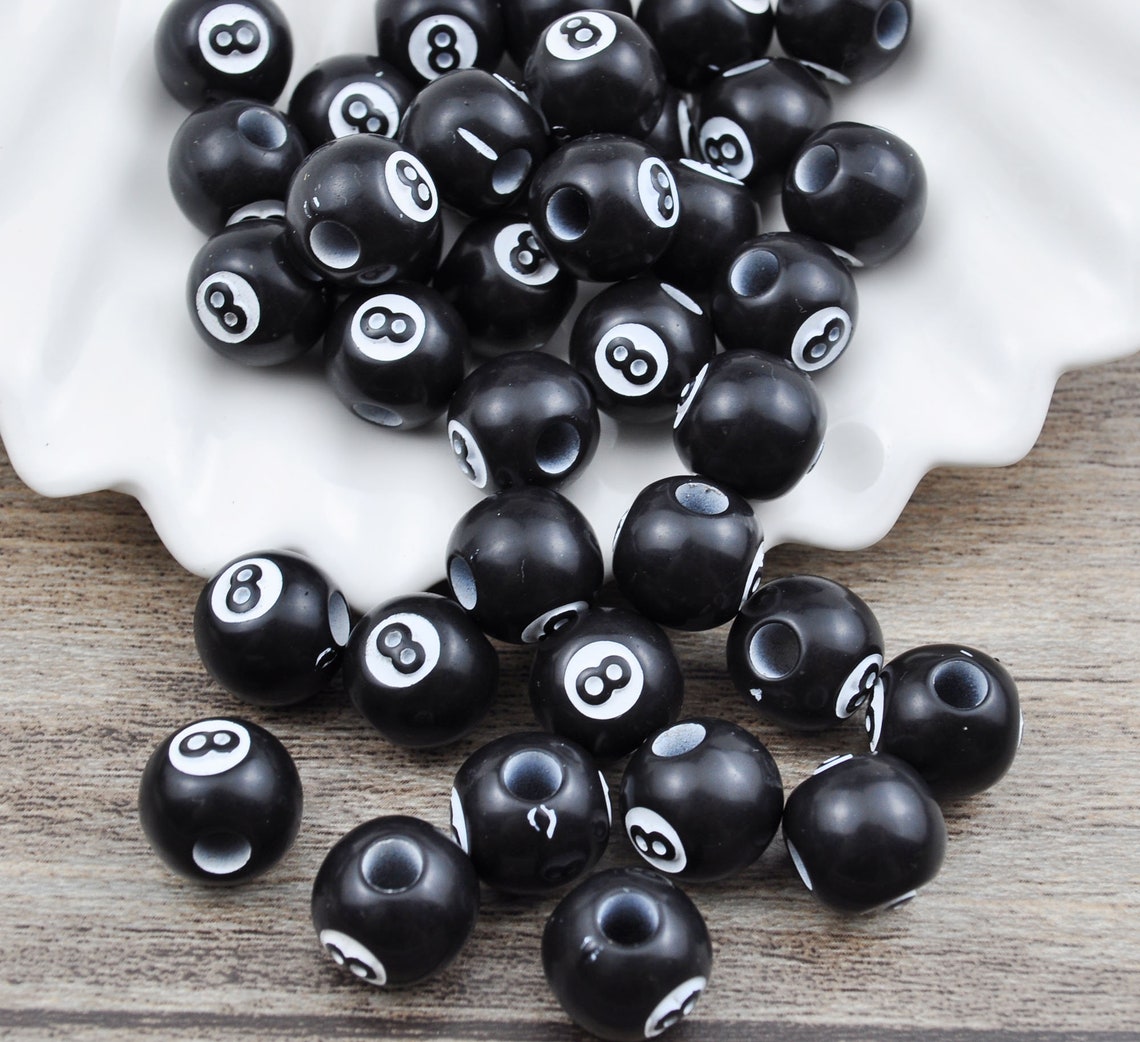 50pcs Black White Number 8 Beads,8 Ball Black Acrylic Beads, 8 Ball ...