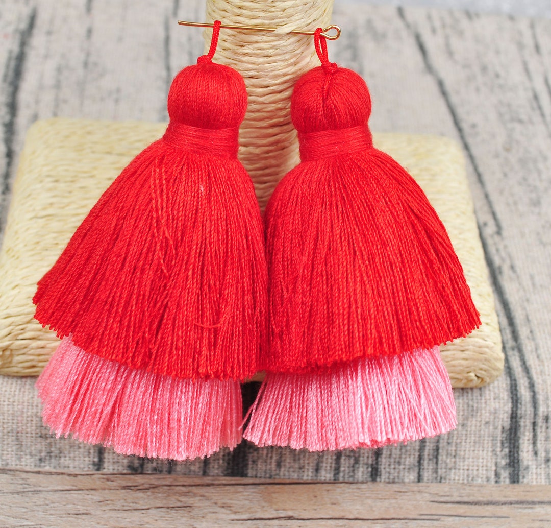 1-100pcs Red&light Watermelon Ombre Tassels,bilayer Cotton Tassels ...