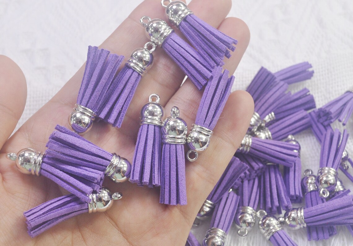 50 Purple Tassels 15 Faux Suede Leather Tassles Etsy