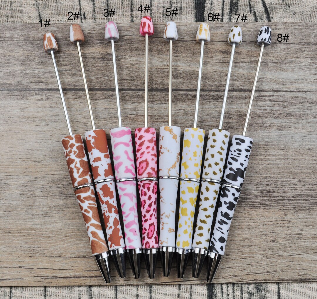 1-10pcs Leopard Beadable Pens,leopard Printed Beadable Pens,diy Plastic ...