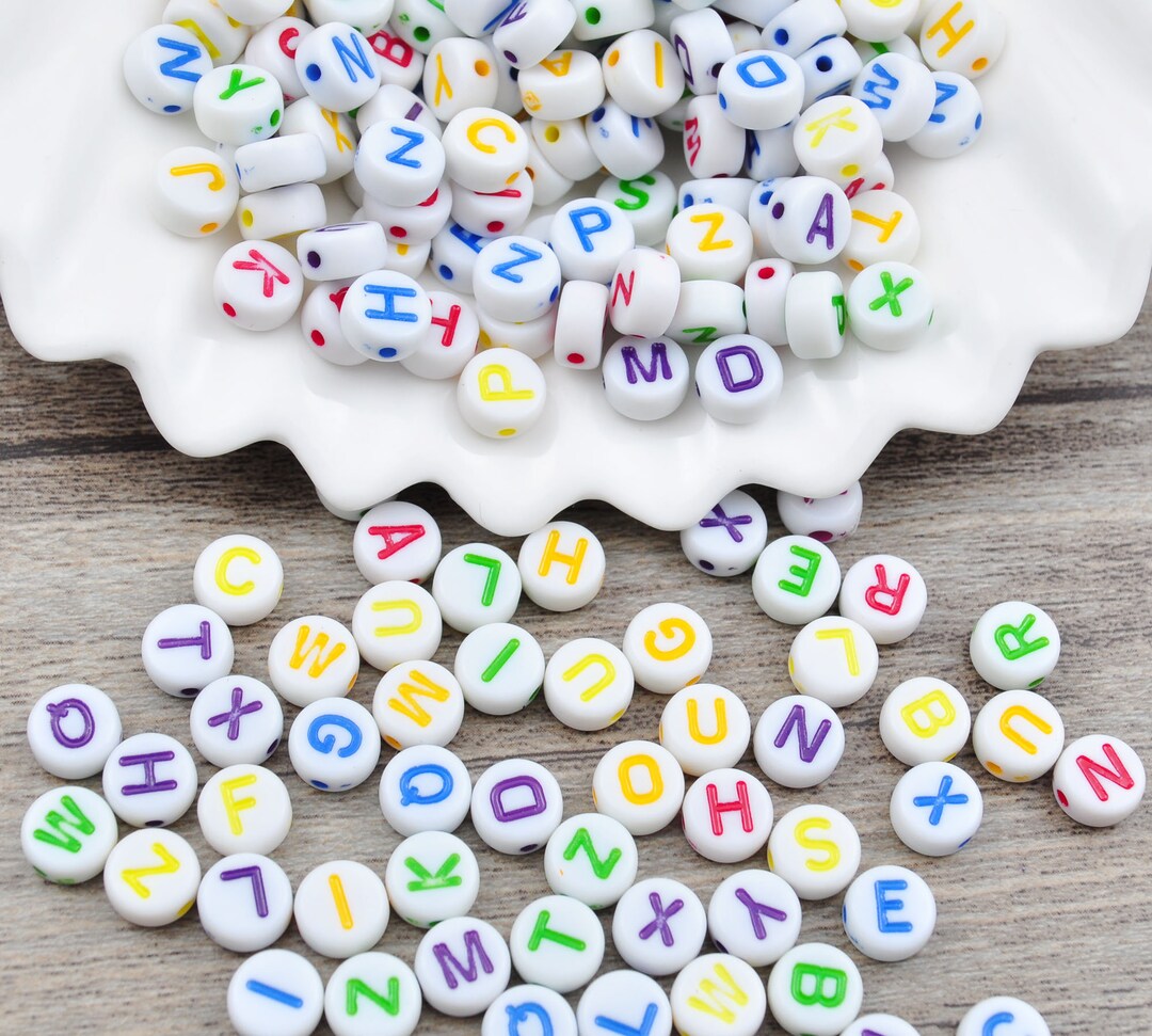 300 Mixed Alphabet Letter Beads，7mm White Round Acrylic Beads，spacer ...