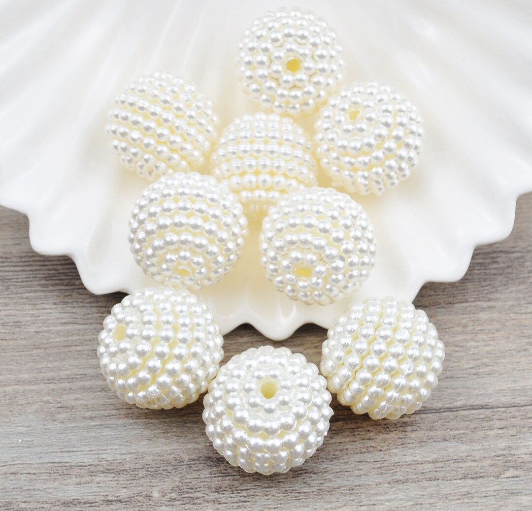 10-100pcs 24mm Plastic Acrylic Round Beads , White Pearly Pearl Ball ...