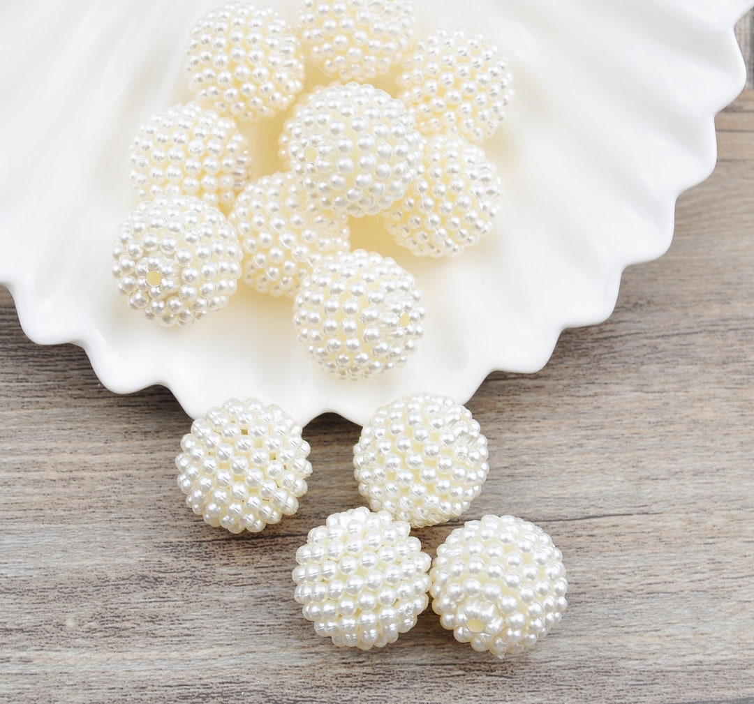 20-100pcs 20mm Plastic Acrylic Round Beads , White Pearly Pearl Ball ...