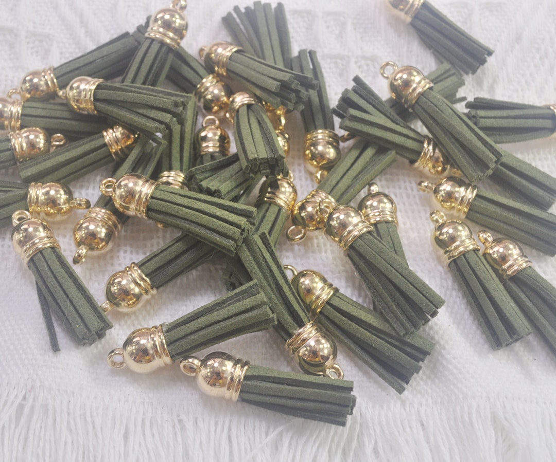 50 Army Green Tassels, 1.5'', Faux Suede Leather Tassles Charm, Tassels ...