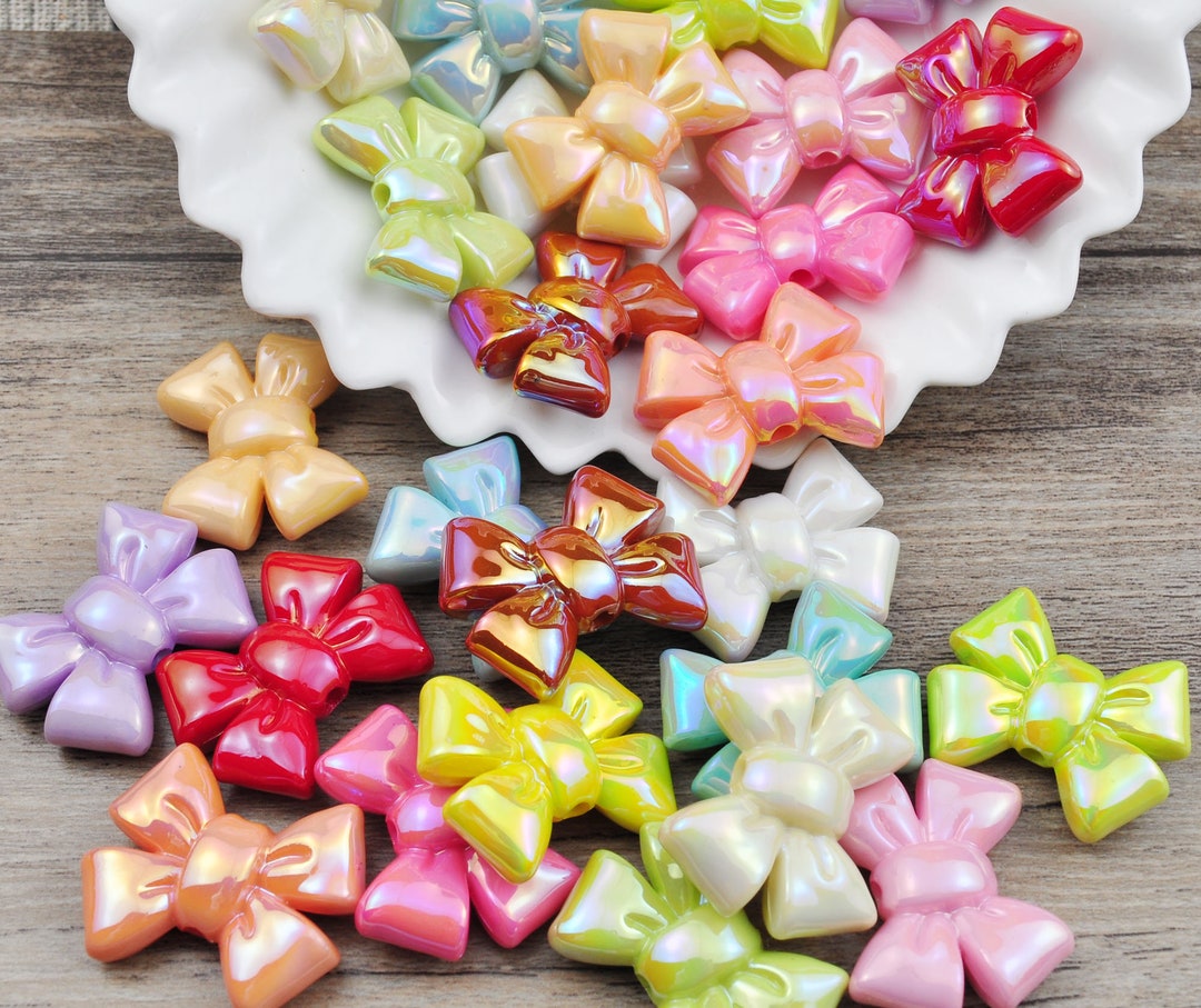Bow Beads,ab Color Acrylic Beads, Iridescent Beads，bowknot Rainbow ...
