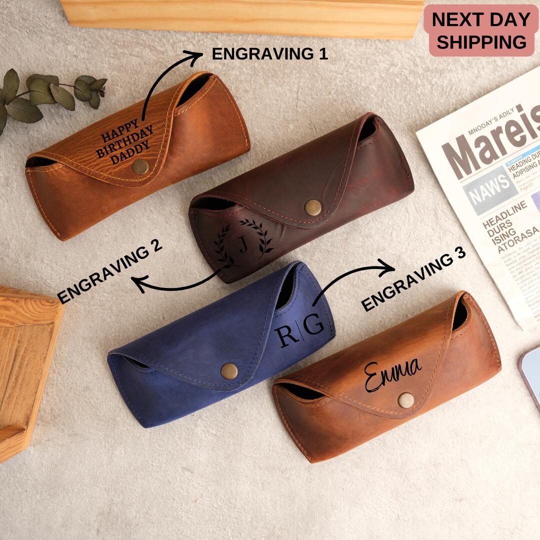 Personalized Leather Glasses Case for Men and Women – Custom Name ...