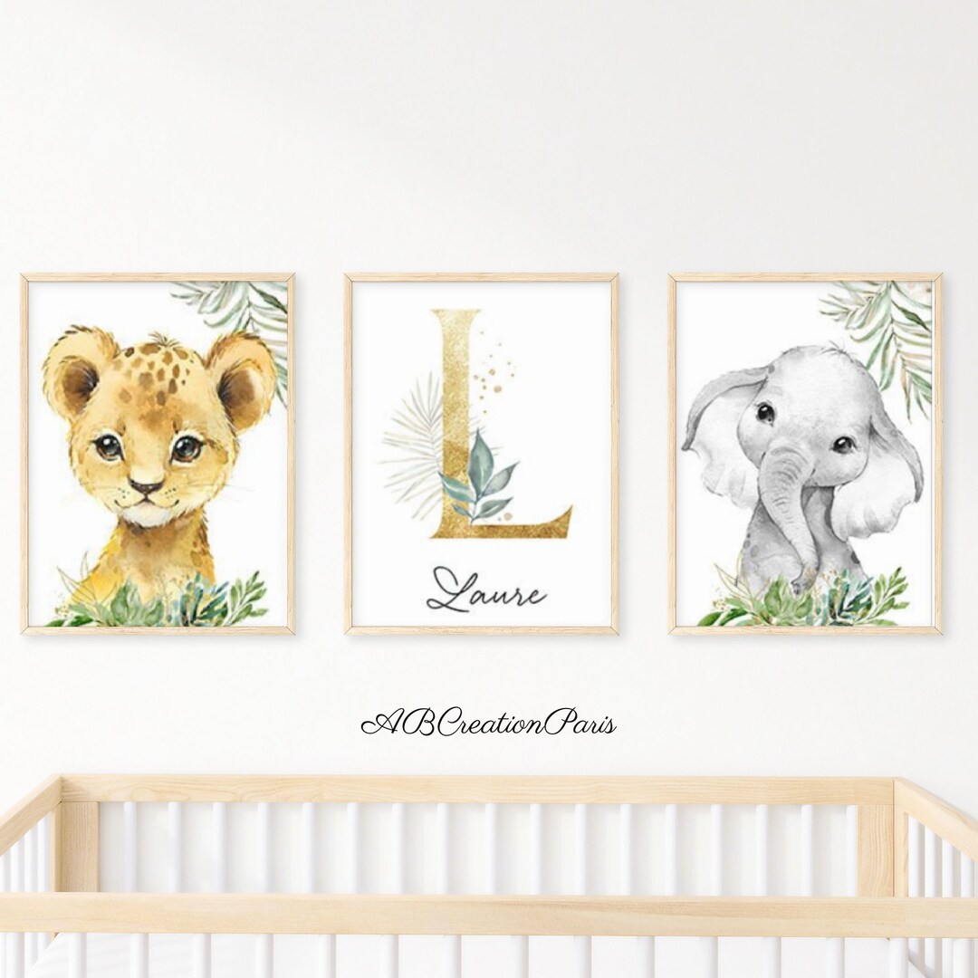 Set 3 Animal Theme Posters Personalized Wall Art Baby and Child Room ...
