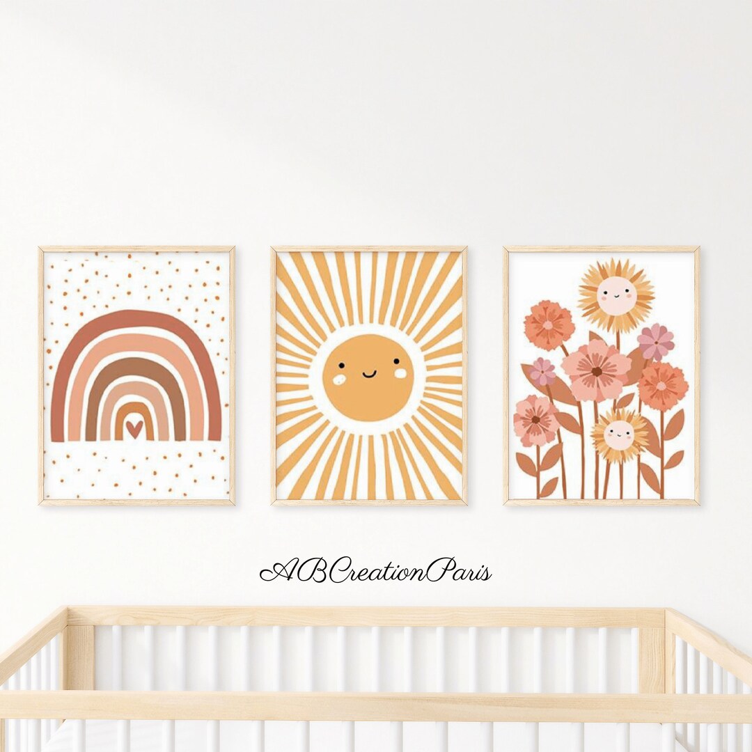 Set of 3 Boho Style Posters - Terracotta Children's Room Decoration ...
