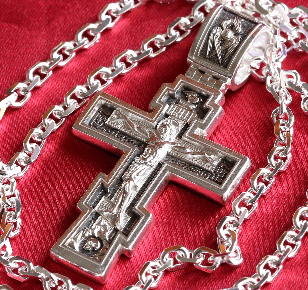 Large Heavy Russian Orthodox Body Prayer Cross Silver 925 + Solid ...