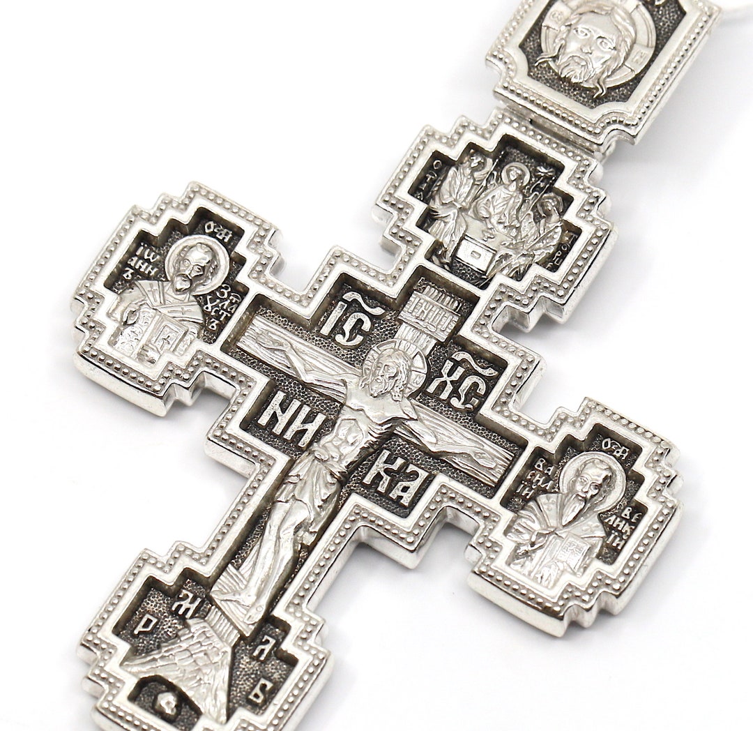 Big Men Russian Greek Orthodox Body Prayer Cross Silver 925 Mother of ...