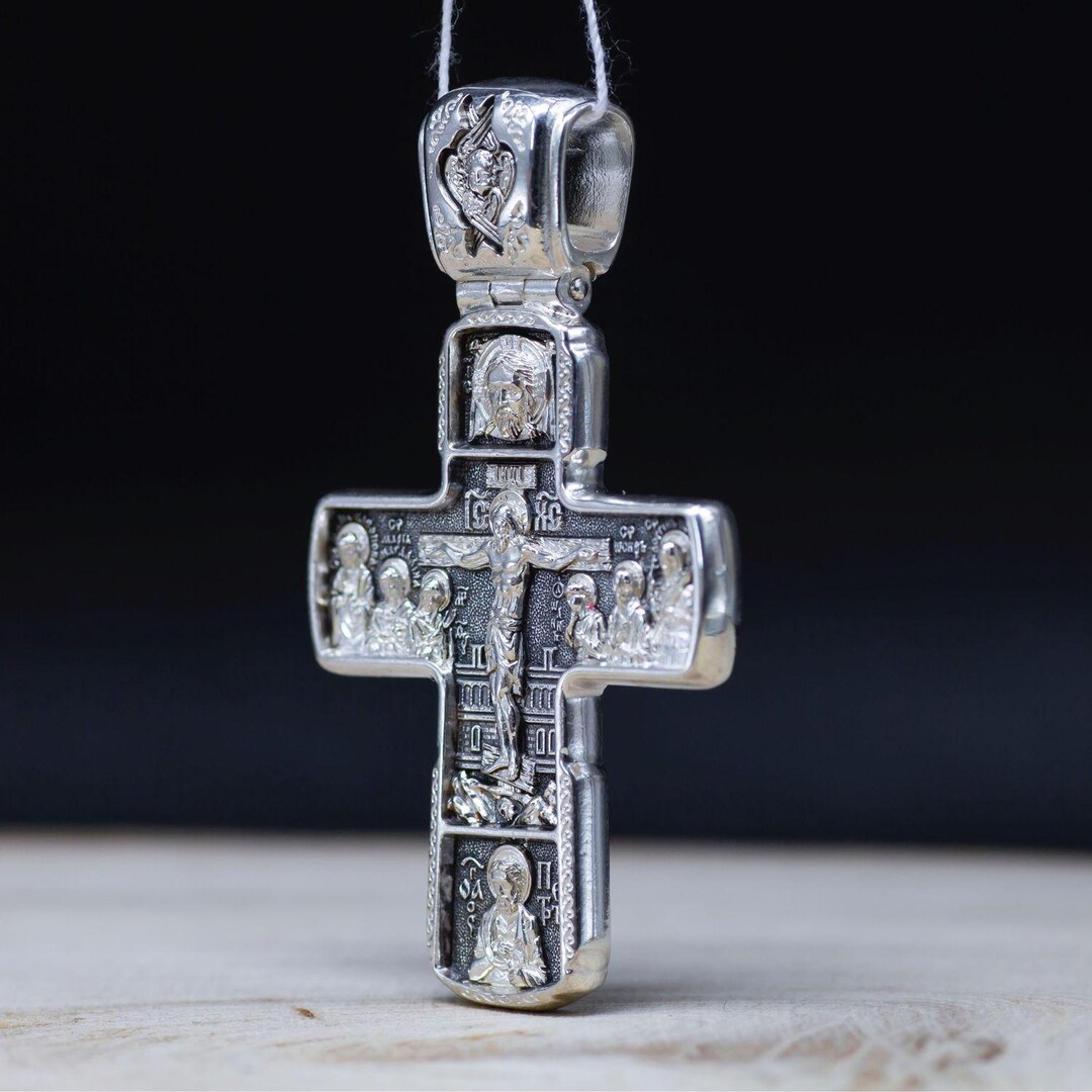 Eastern Orthodox Cross Pendant Silver 925 Baptism Men Christian ...