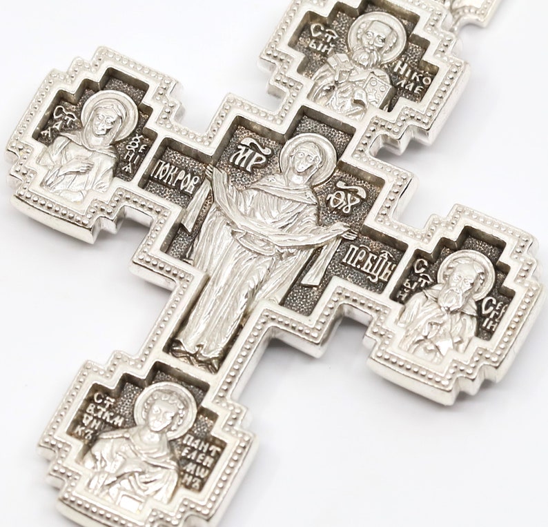 Big Men Russian Greek Orthodox Body Prayer Cross Silver 925 Mother of ...