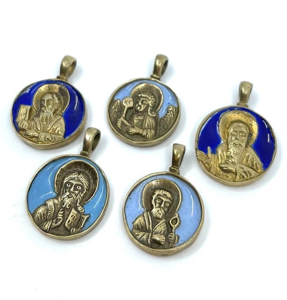 Vintage Orthodox Russian Enamel Pendants Set of 5 In … - Gem