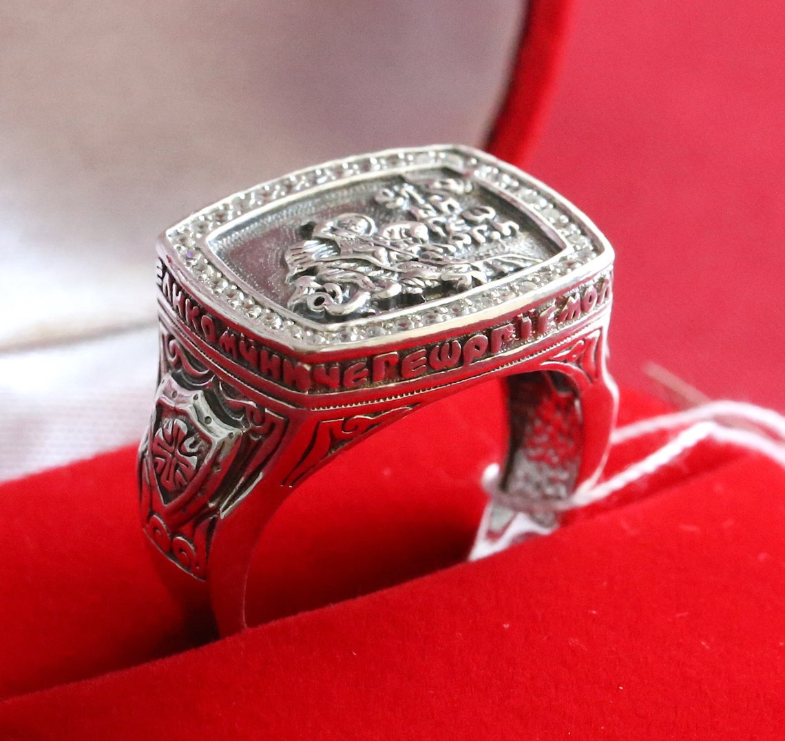 Big Saint George Warrior & Dragon Russian Orthodox Prayer Ring - Etsy UK Big Saint George Warrior & Dragon Russian Orthodox Prayer Ring - Etsy UK