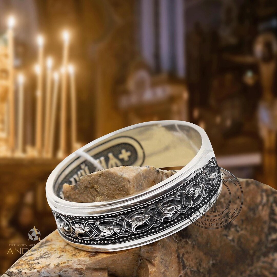 Orthodox Christian Prayer Ring St Birds Image Lords Prayer Silver 925 ...