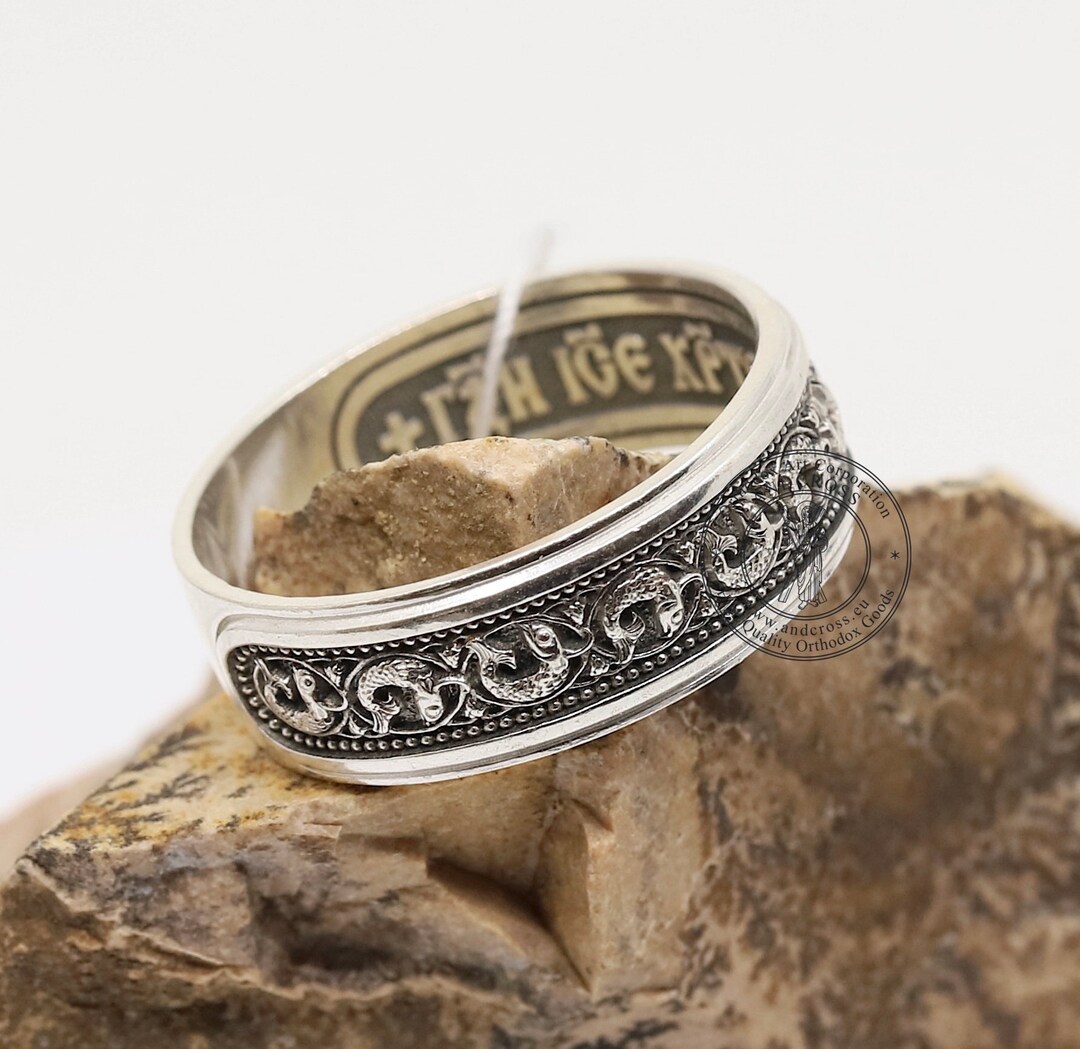 Orthodox Russian Prayer Ring.lords Prayer. Solid Silver 925. St Fish ...
