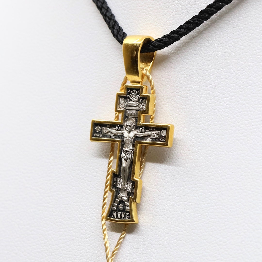 Christian Orthodox Body Baptism Prayer Cross Silver 925 Natural Silk ...