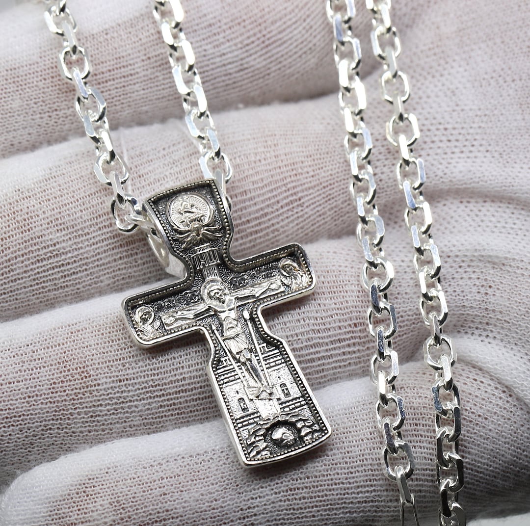St Nicholas Icon Russian Greek Orthodox Body Prayer Cross Silver 925 ...