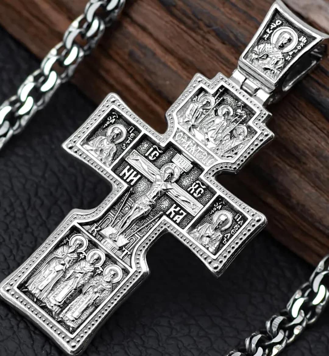 Rare Men Prayer Crucifix Mother of God Pokrov Sign Russian Greek ...