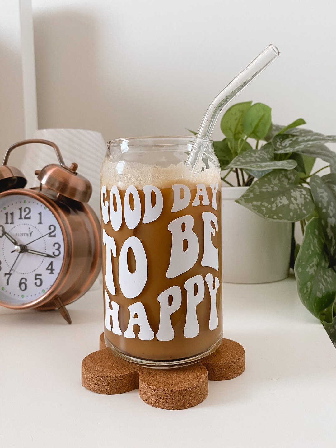 Good Day to Be Happy Glass iced Coffee Glass Cup Libbey Glass - Etsy