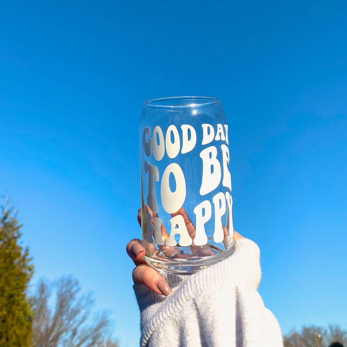 Good Day to Be Happy Glass iced Coffee Glass Cup Libbey | Etsy
