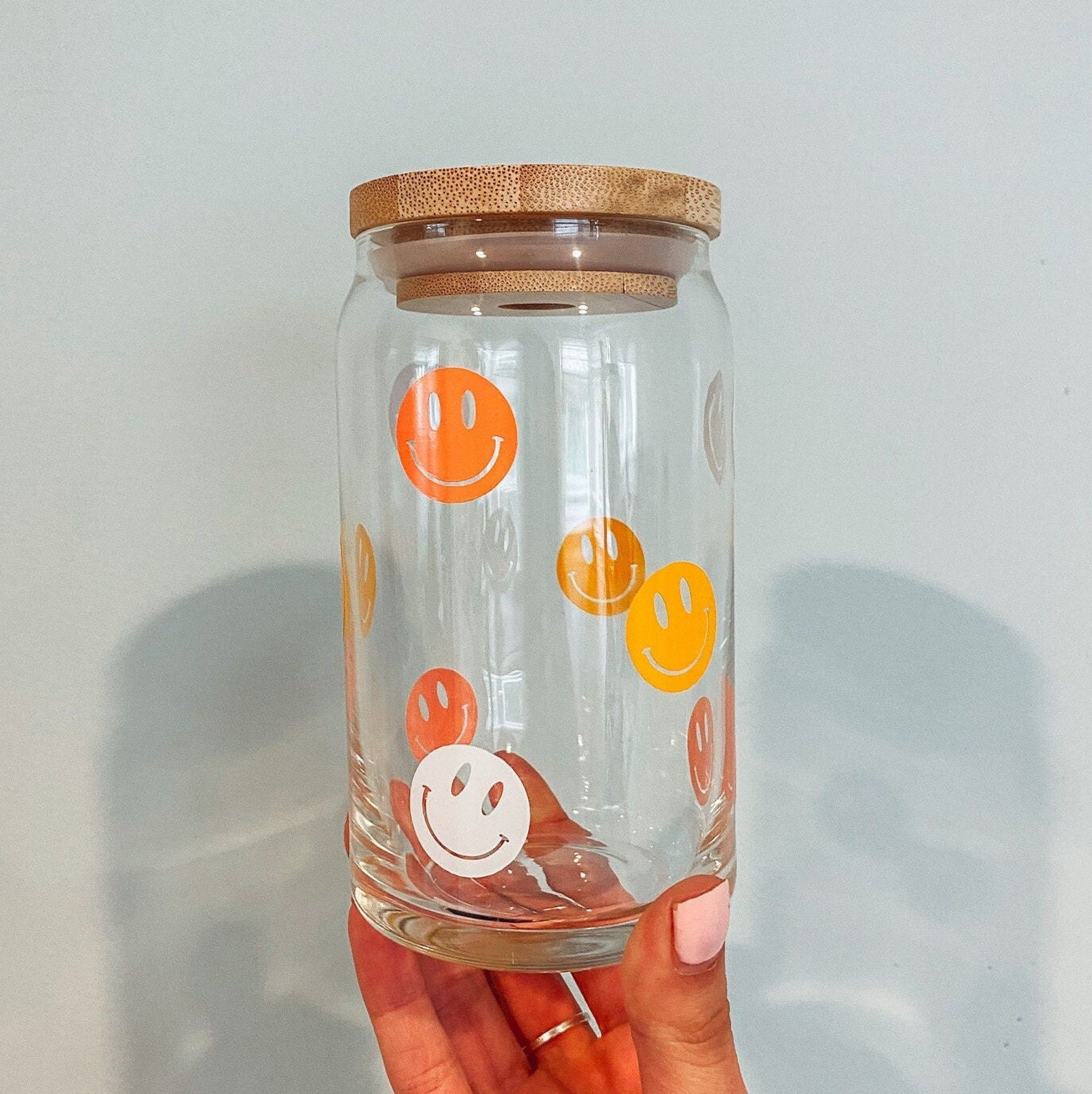 Smiley Face Glass Cup Iced Coffee Glass Cup Trendy Glass - Etsy