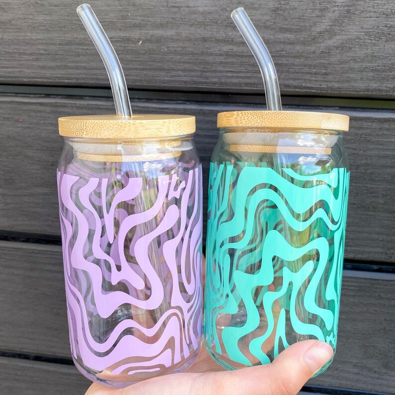Groovy Glass Cup Iced Coffee Glass Cup Trending Glass Cup Etsy