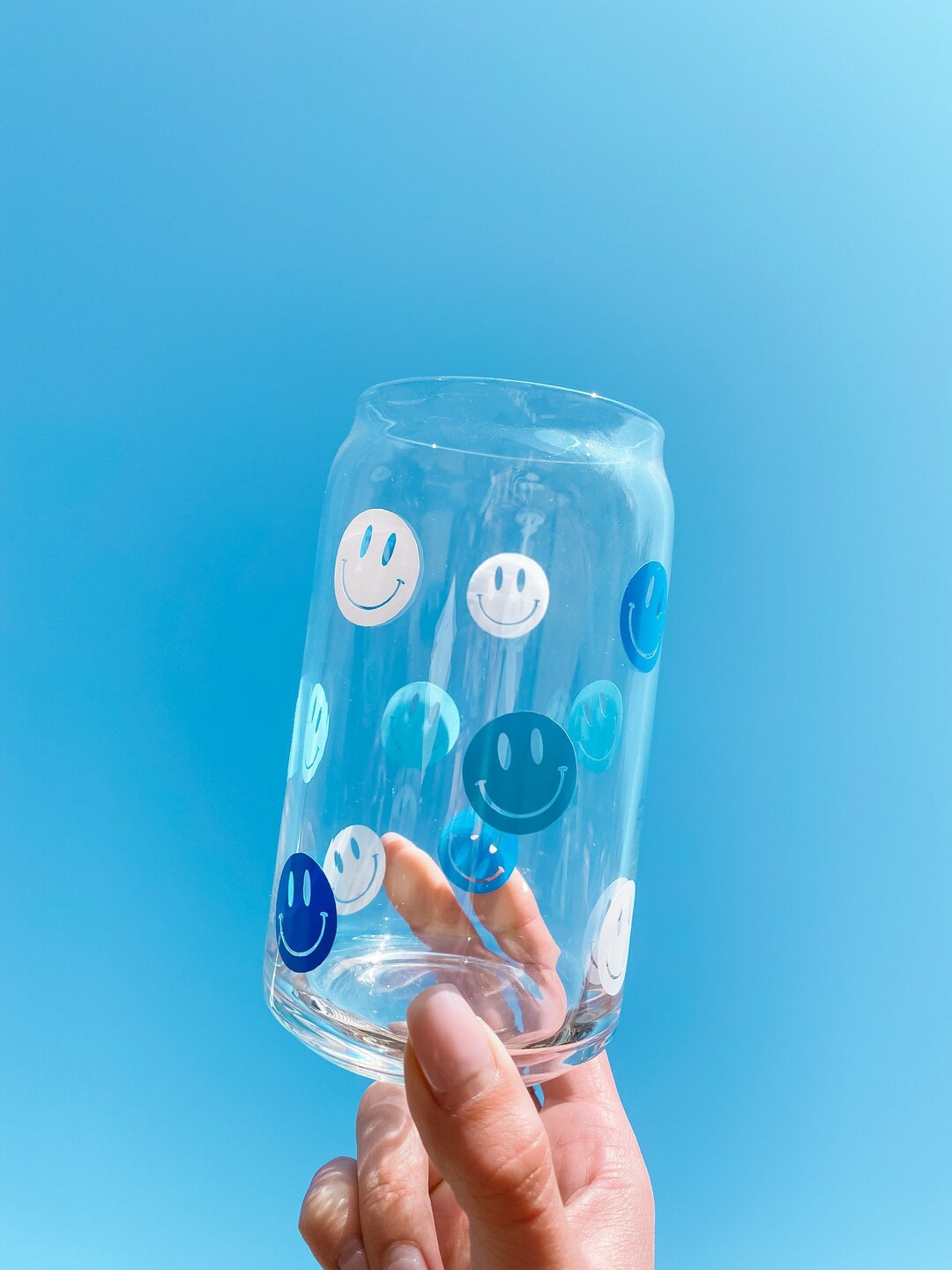 Smiley Face Glass Cup Iced Coffee Glass Cup Trendy Glass - Etsy