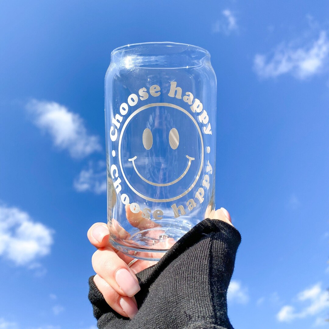 Smiley Face Glass Cup Iced Coffee Glass Trendy Smiley Face - Etsy