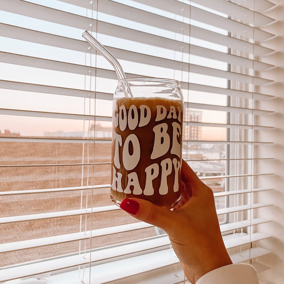 Good Day to Be Happy Glass iced Coffee Glass Cup Libbey - Etsy