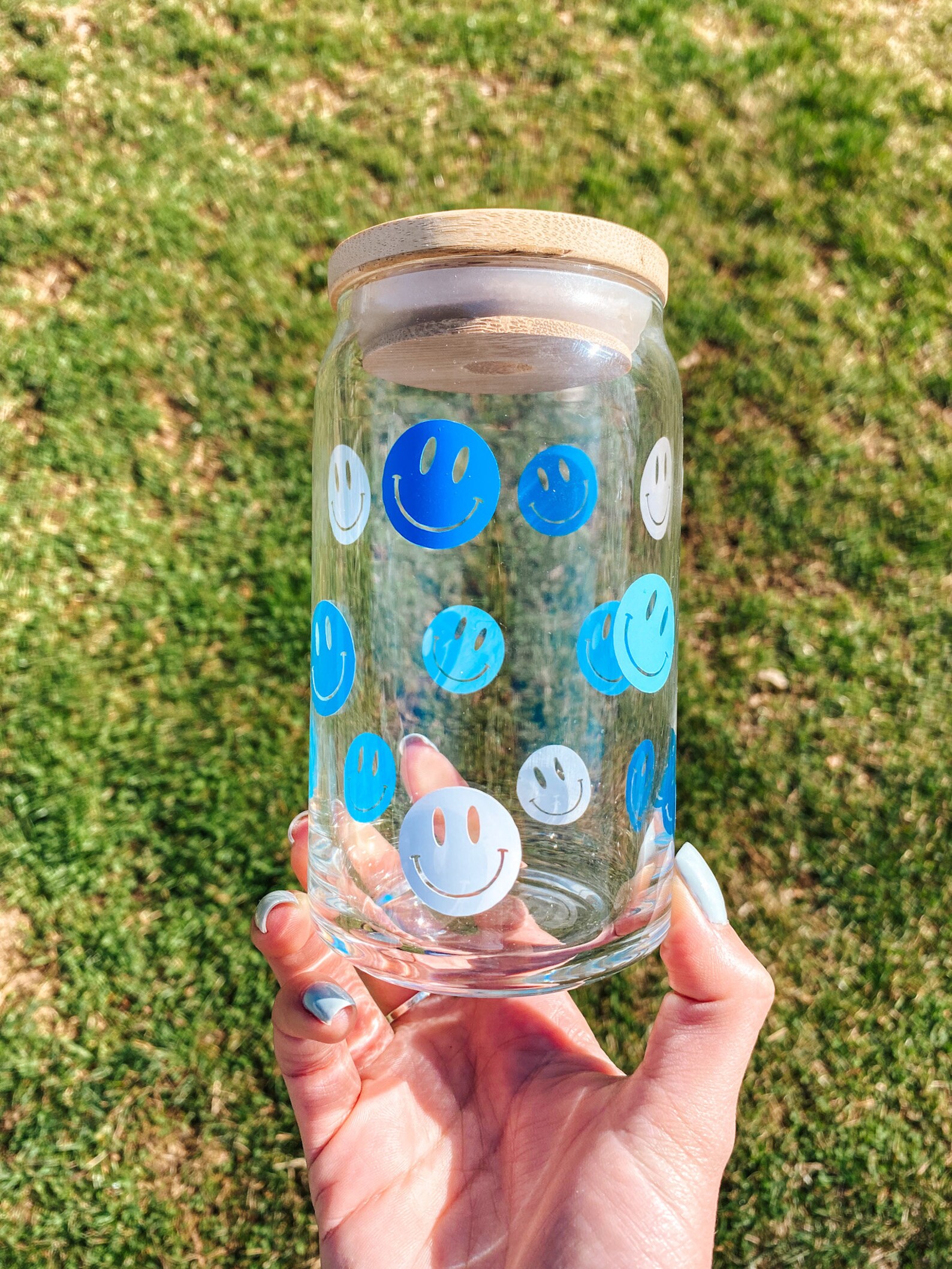 Smiley Face Glass Cup Iced Coffee Glass Cup Trendy Glass - Etsy