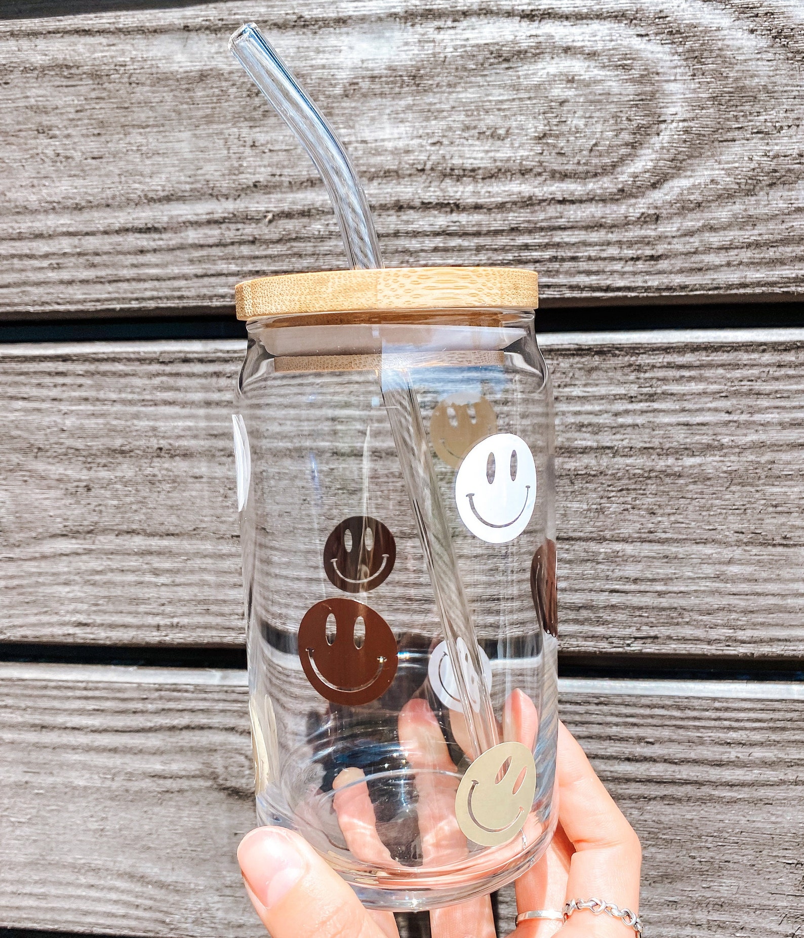 Smiley Face Glass Cup Iced Coffee Glass Cup Trendy Glass - Etsy