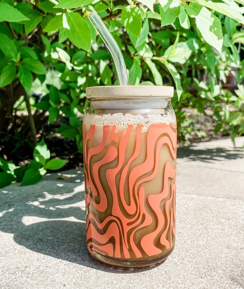 Groovy Glass Cup Iced Coffee Glass Cup Trending Glass Cup Etsy