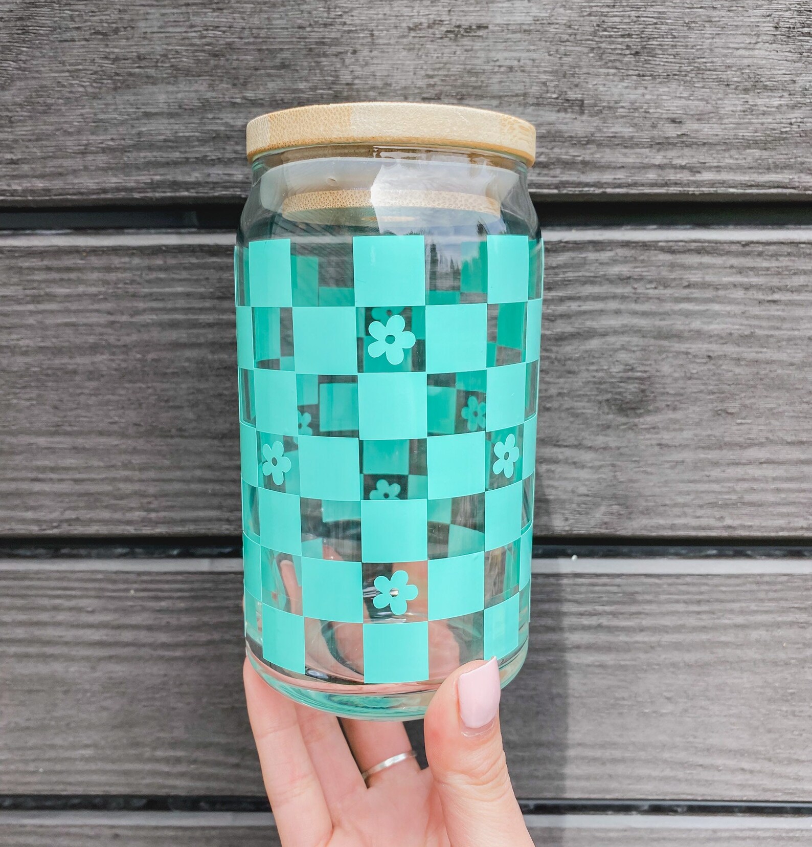 Retro Checkered Glass Cup Iced Coffee Glass Cup Retro - Etsy