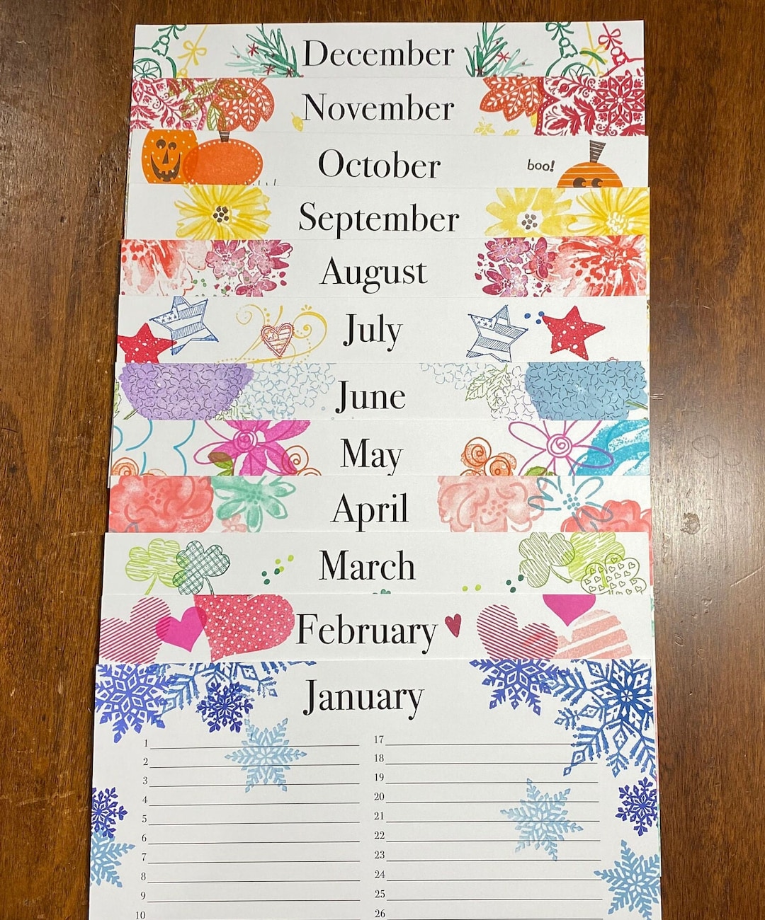 Birthday Calendar Perpetual Calendar Handmade Birthday Calendar Stamped ...