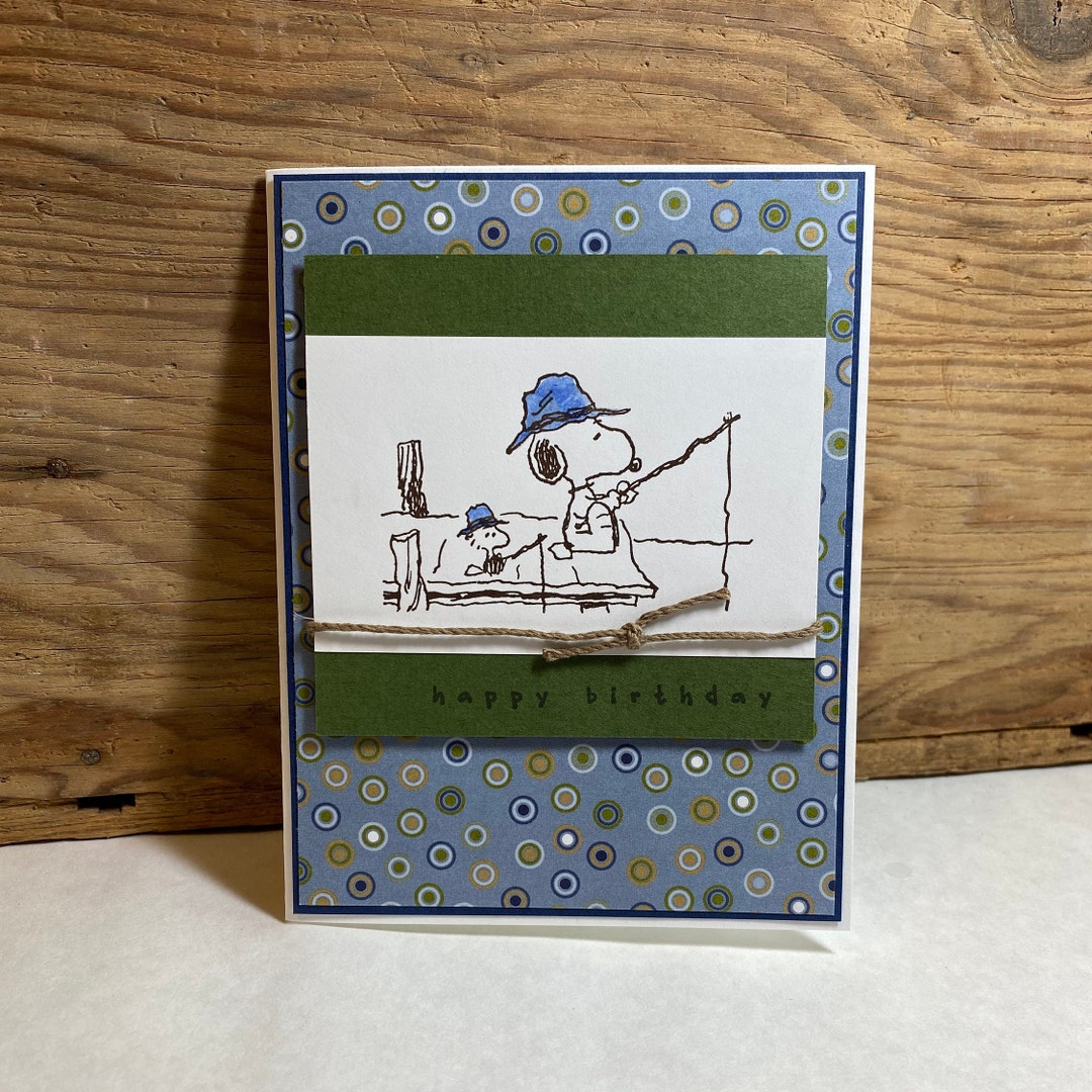 Handmade Birthday Card Snoopy Birthday Card Fishing - Etsy