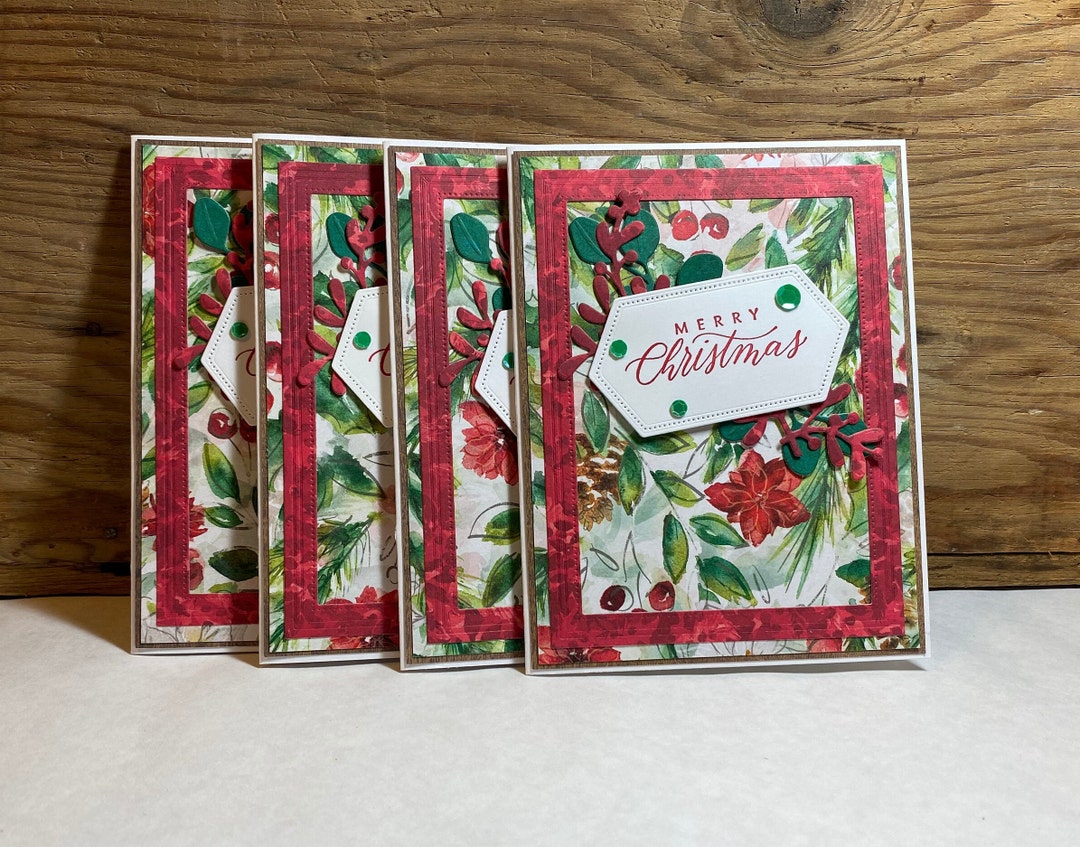 Handmade Christmas Cards Set of 4 Cards Merry Christmas Holiday Cards ...