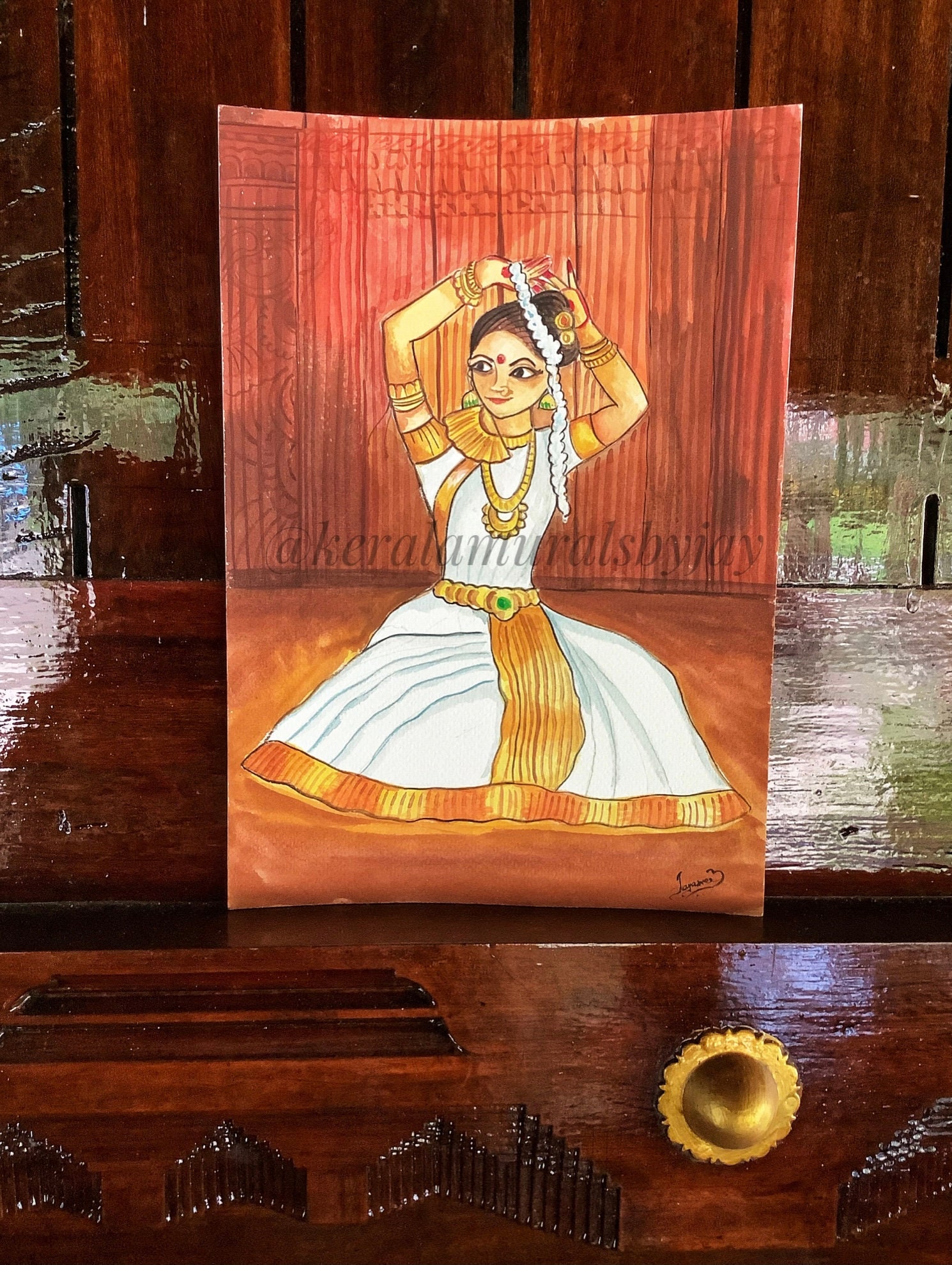 Original Handpainted Kerala Mural Onam Painting - Mohiniyattam Dancer ...