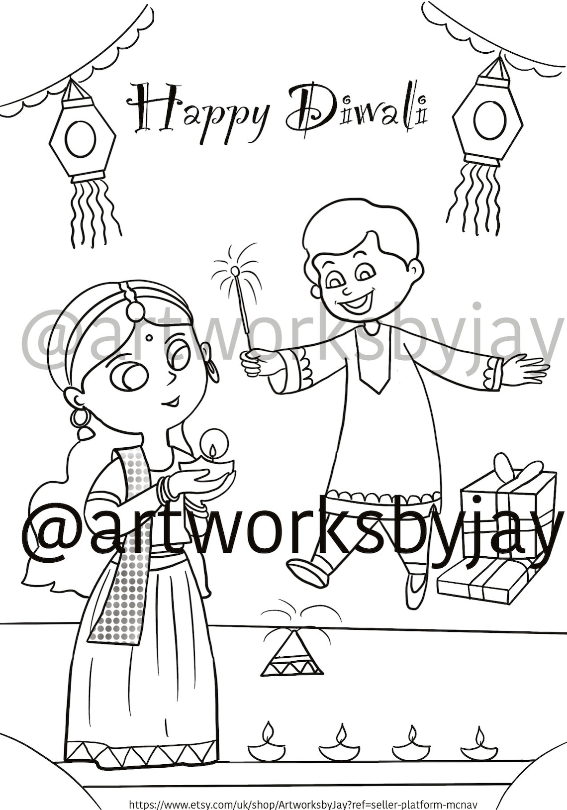 Diwali Printable Coloring Page, Kids Art and Craft, Instant Download ...