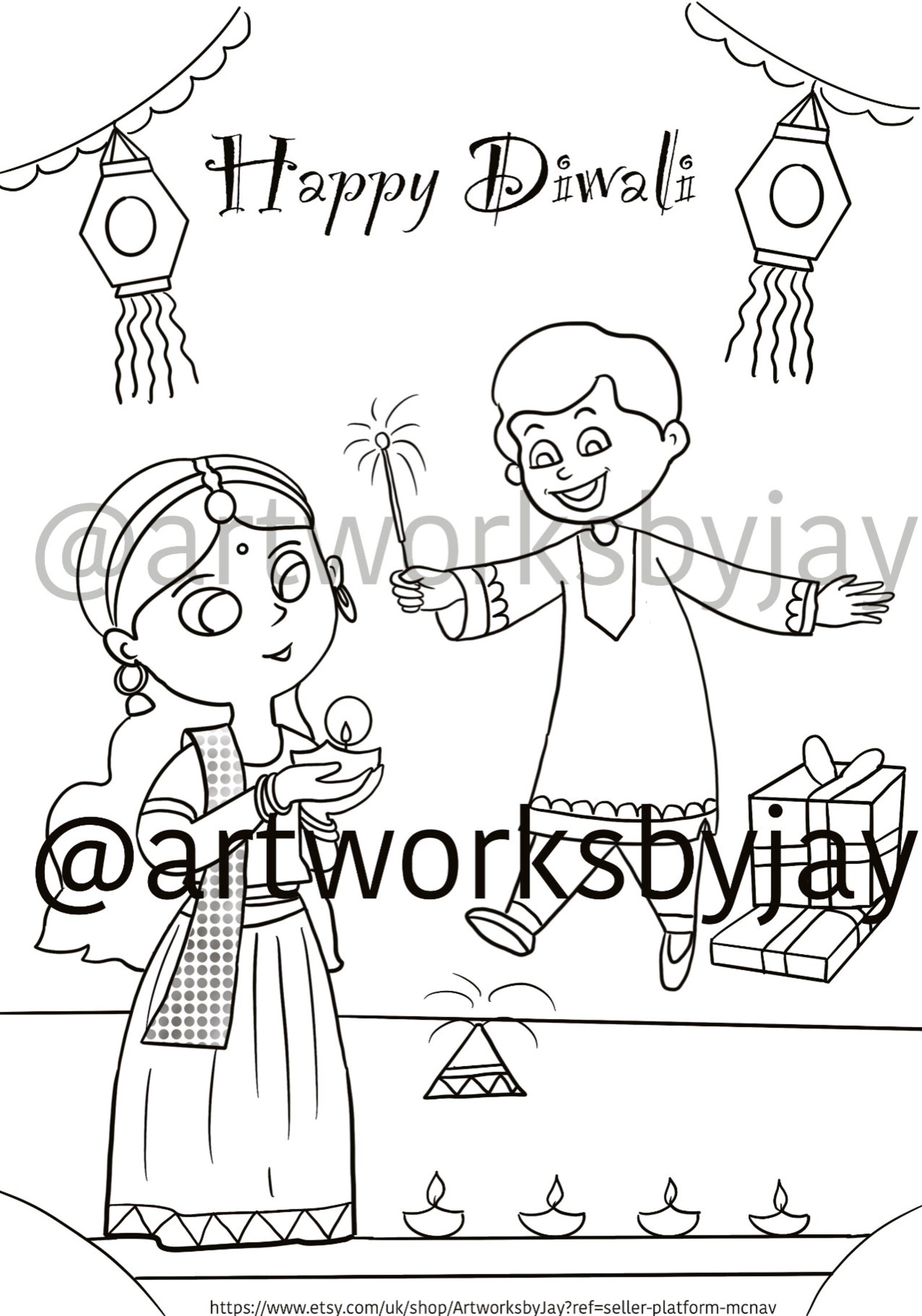 Diwali Printable Coloring Page, Kids Art and Craft, Instant Download ...