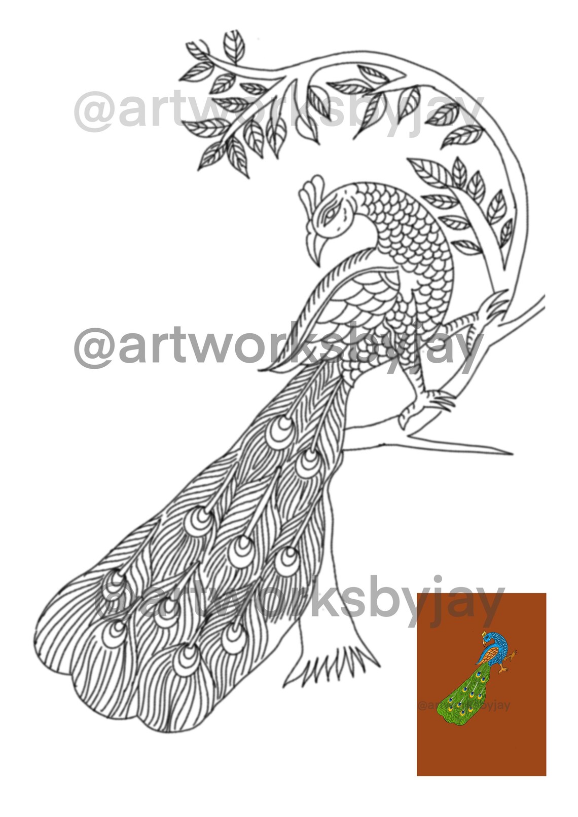 Hand-drawn Madhubani , Pattachitra , Kerala Mural ,peacock Outline ...