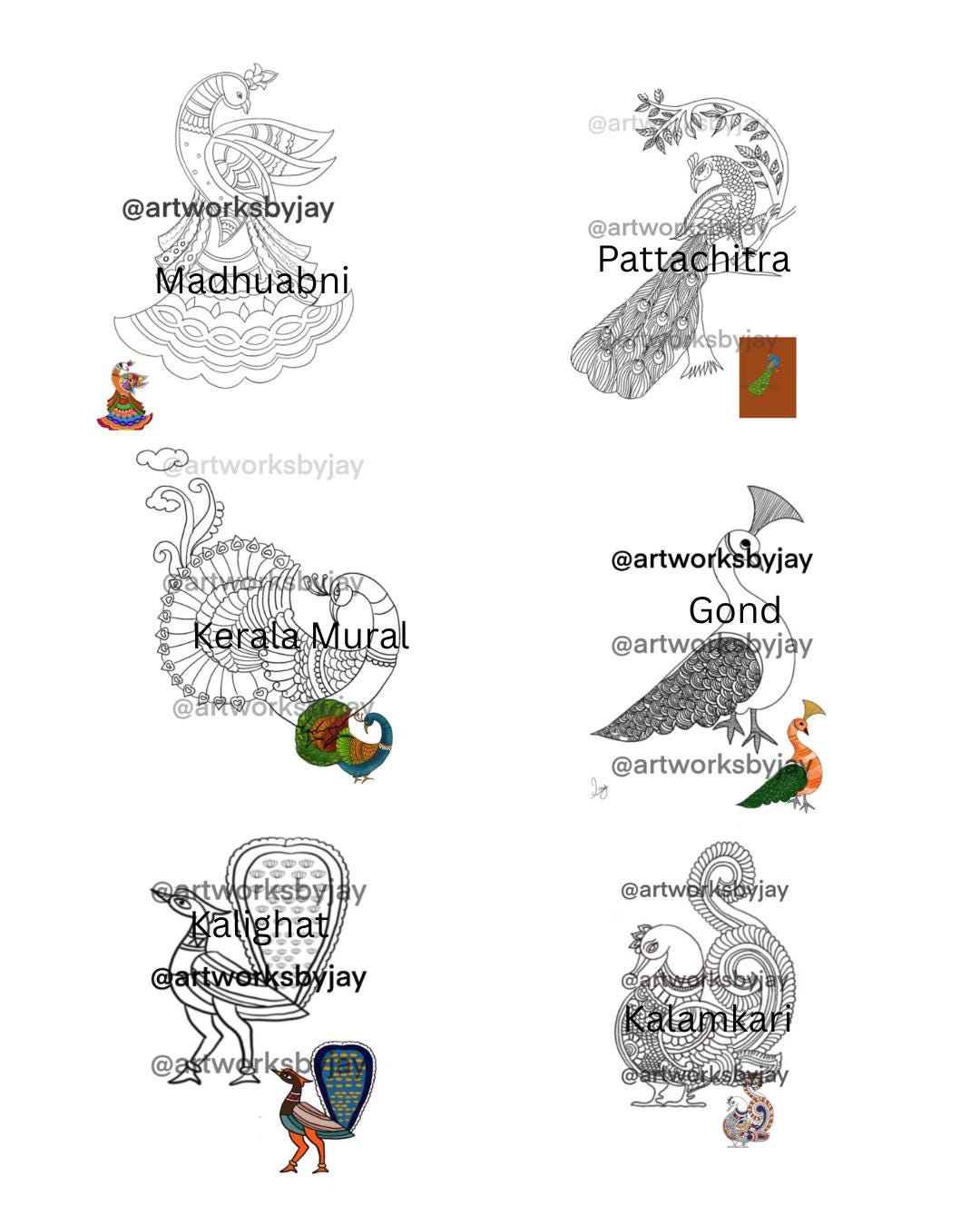 Hand-drawn Madhubani , Pattachitra , Kerala Mural ,peacock Outline ...