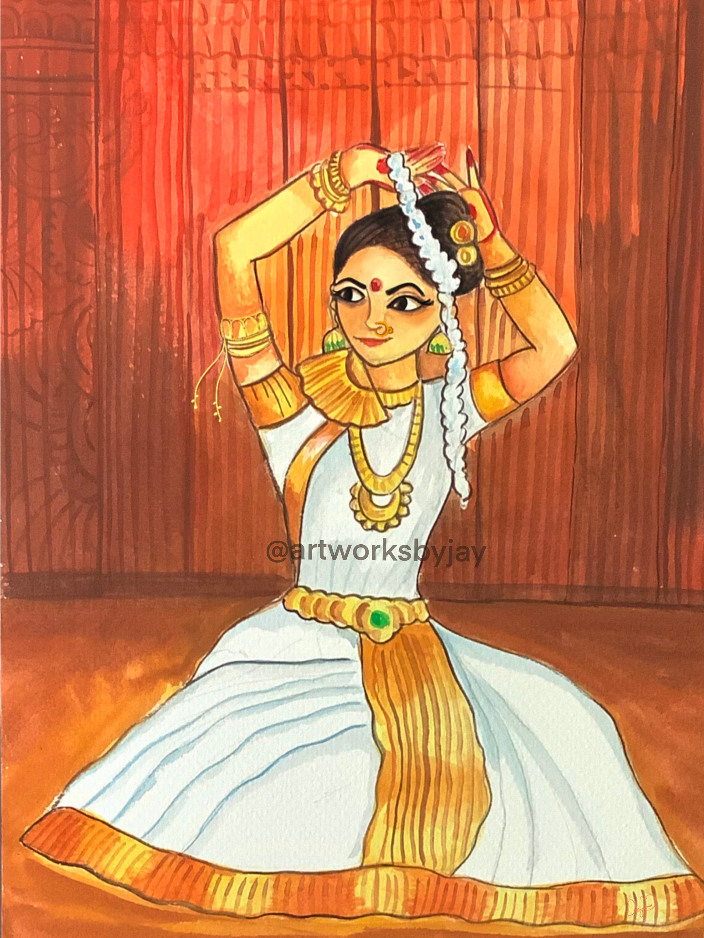 Original Handpainted Kerala Mural Onam Painting - Mohiniyattam Dancer ...