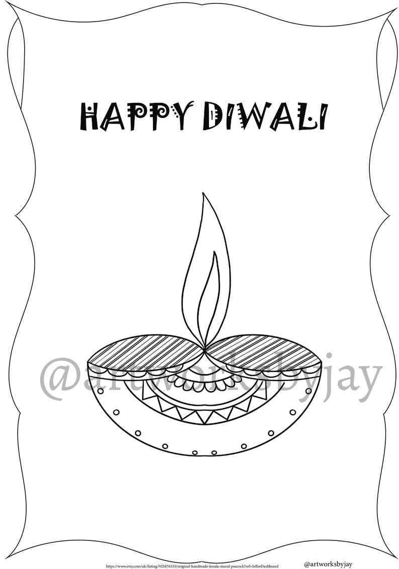Página para colorear imprimible de Diwali, arte y manualidades para ...